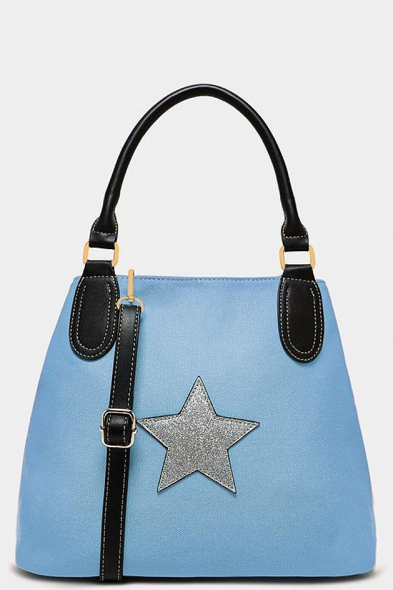 £10.99 BLUE GLITTER STAR CANVAS TRAPEZE HANDBAG | GLITZ, GLAM AND HOME ...
