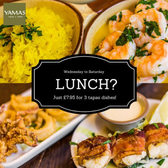 YAMAS Lunch Deal x3 Tapas/Meze dishes for only £7.95 per person between ...