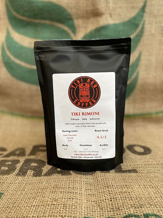 250g bag of Tiki Red Coffee beans or pre ground for cafetiere or ...